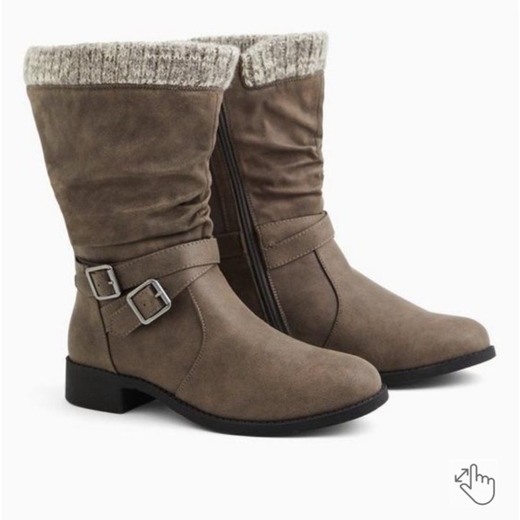 torrid | Shoes | New Torrid 95 Wide Gray Sweater Trim Moto Boot Faux ...